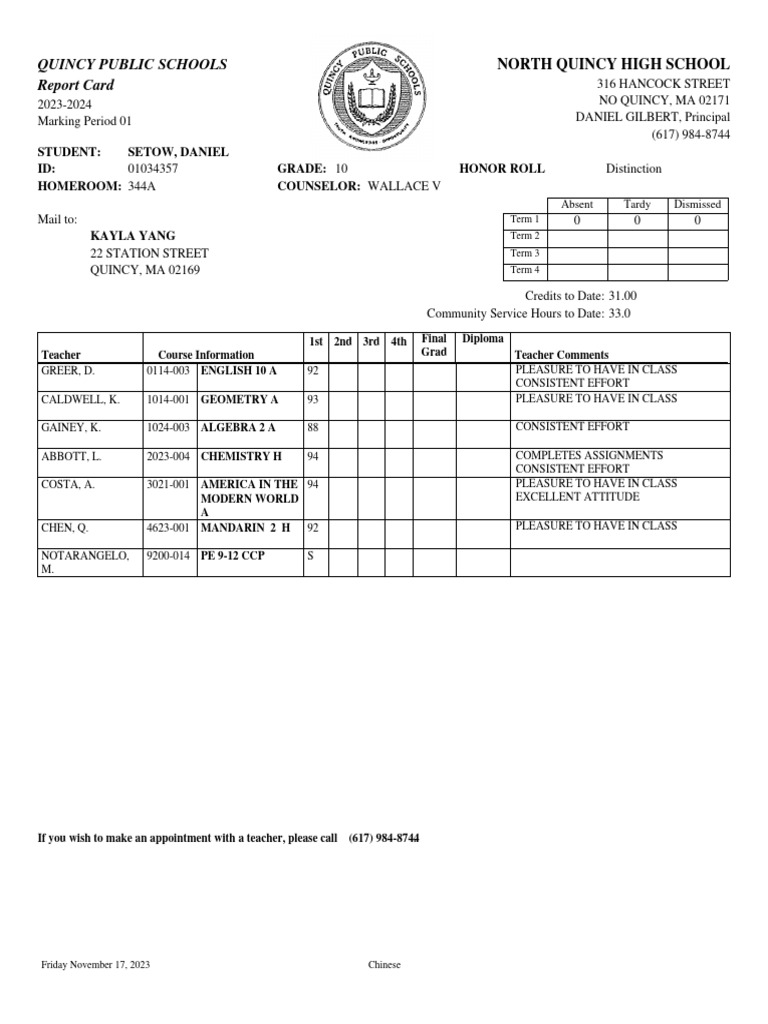 Report Cards - HS - QPS | PDF