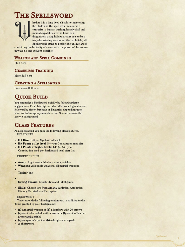 5th Edition Spellsword | PDF