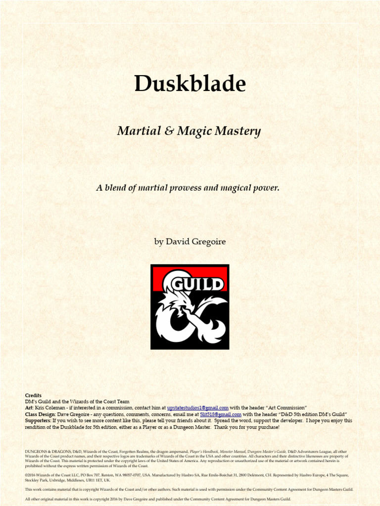 D&D5e - Duskblade | PDF | Wizards Of The Coast | Dungeons & Dragons