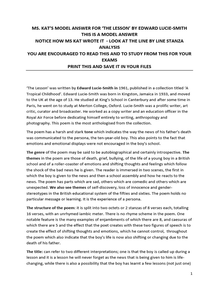 Analysis of 'The Lesson' Poem | PDF | Language Arts & Discipline | Poetry
