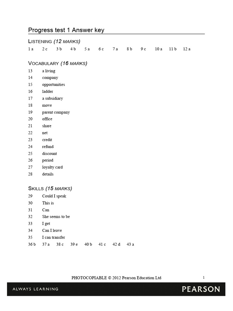 Progress Test 1 Answer Key | PDF