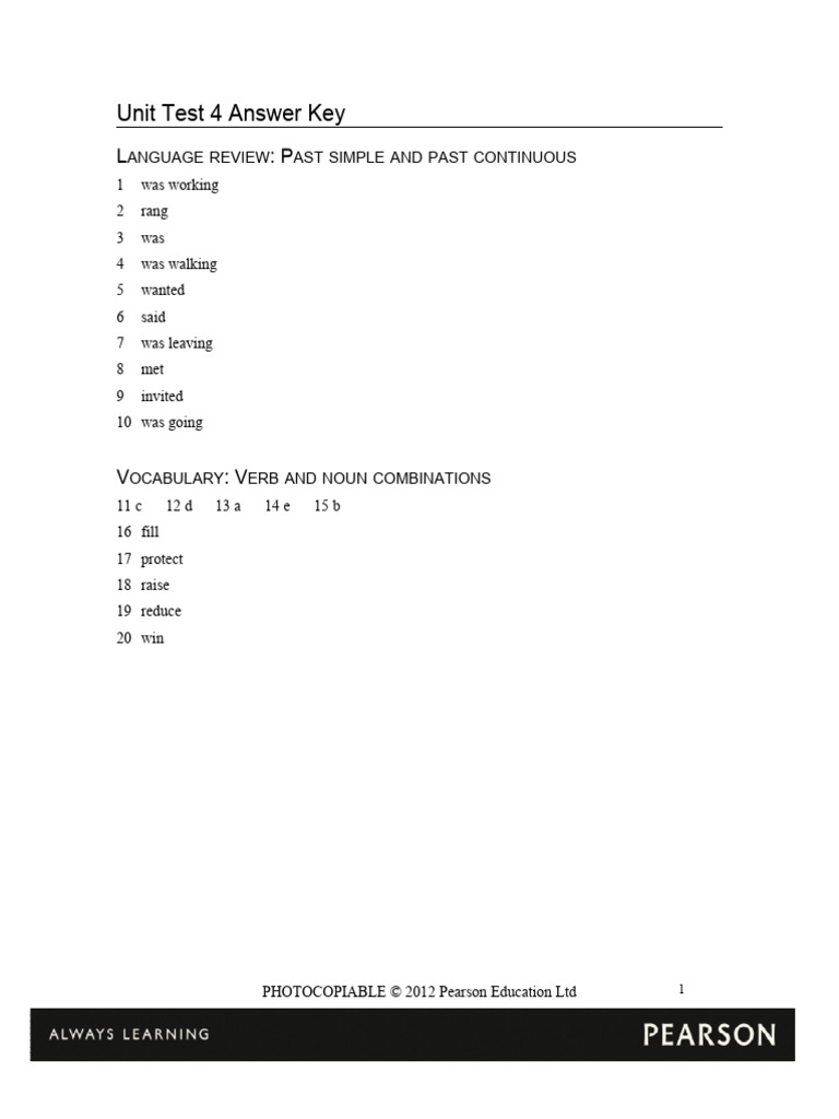 Unit Test 4 Answer Key | PDF