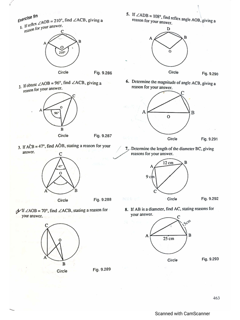 Circle Theorems Exercise | PDF