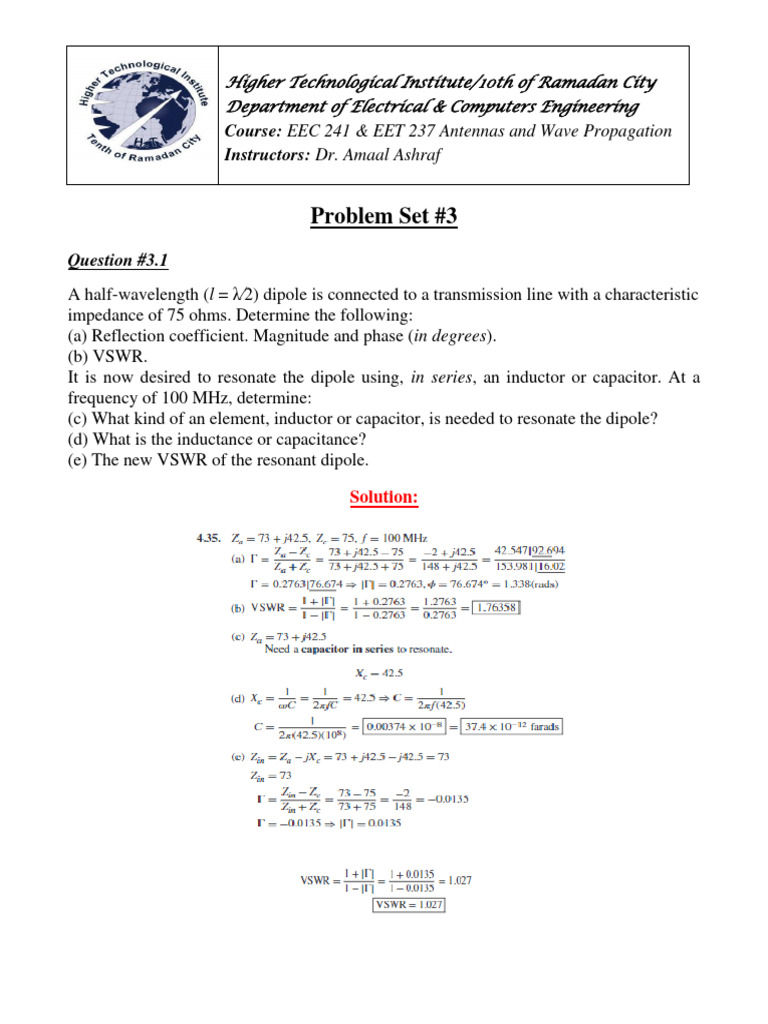 Problem Set #3 Solution | PDF | Antenna (Radio) | Physical Sciences