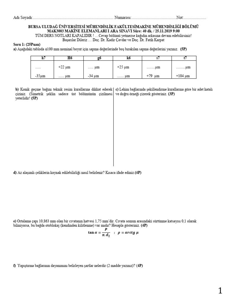 2019 Makel 1 Ara Sınav | PDF