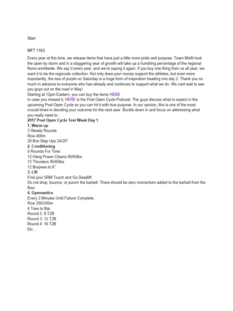 MFT Cycle 6 Post Open-1 | PDF | Kettlebell | Physical Fitness