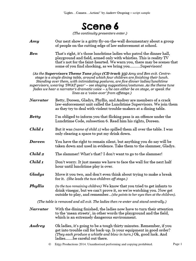 Lights Camera Action Script Sample Pdf