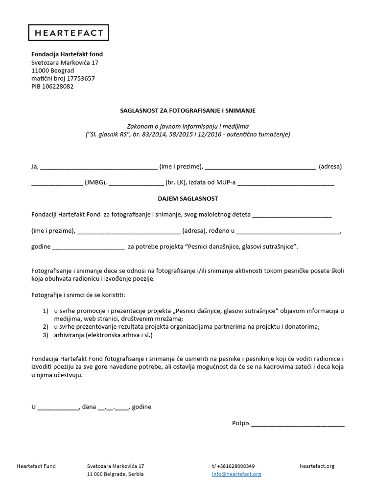 Saglasnost Za Slikanje | PDF