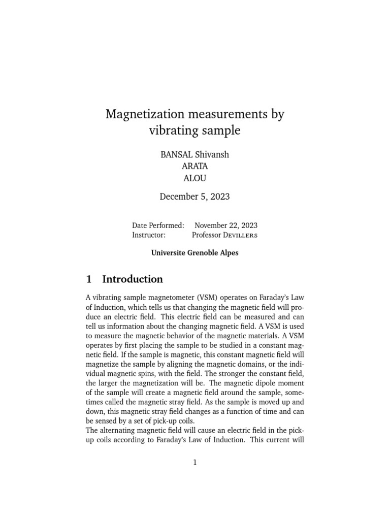 Magnetization Measurements by Vibrating Sample | PDF | Electromagnetic ...