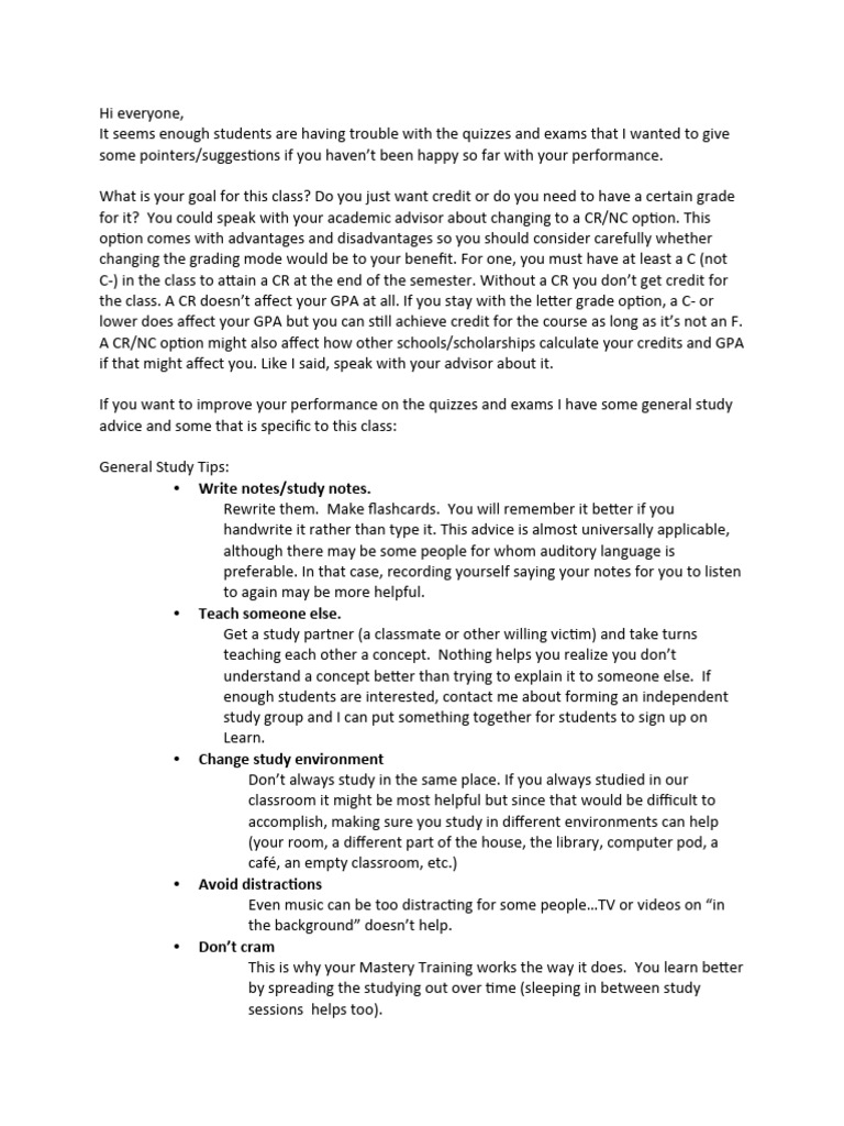 Study Advice | PDF | Quiz | Behavior Modification