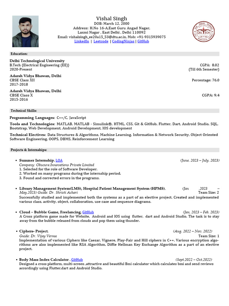Vishal Singh: Linkedin Leetcode Codingninjas Github | PDF | Information Technology | Software