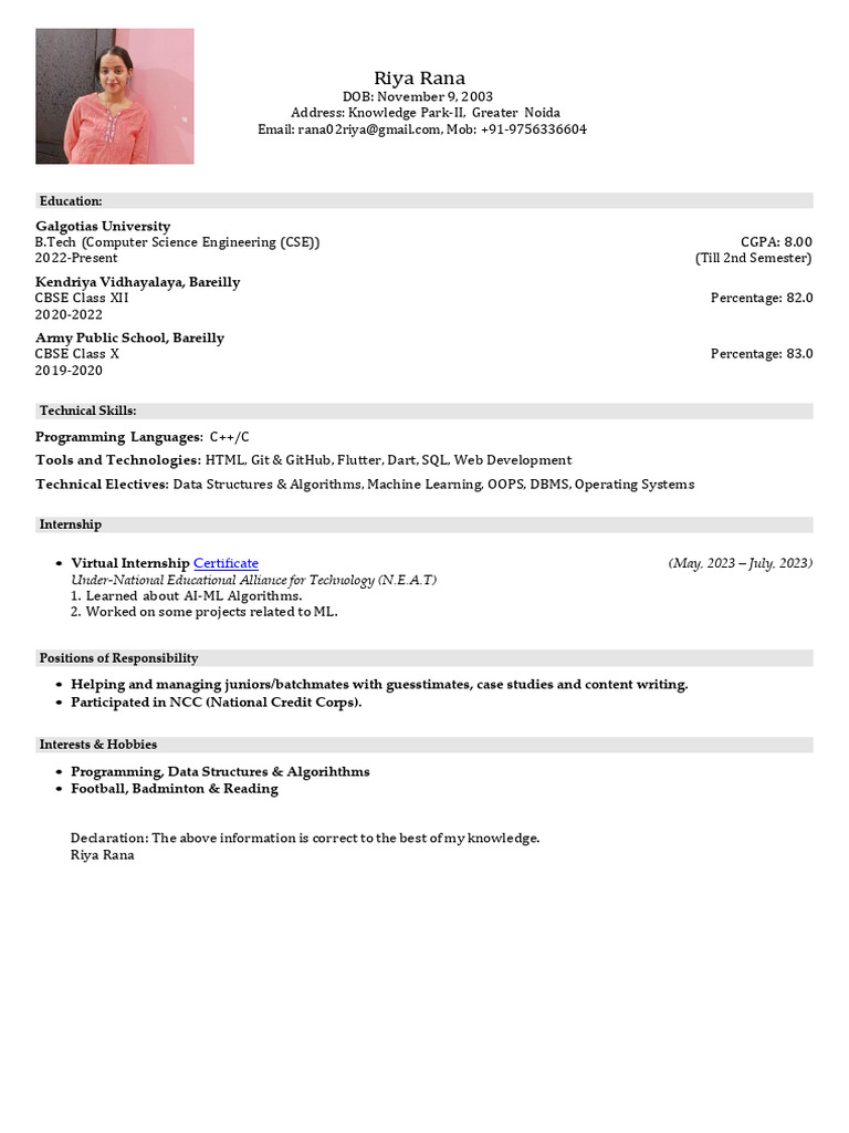 Riya Rana Resume | PDF