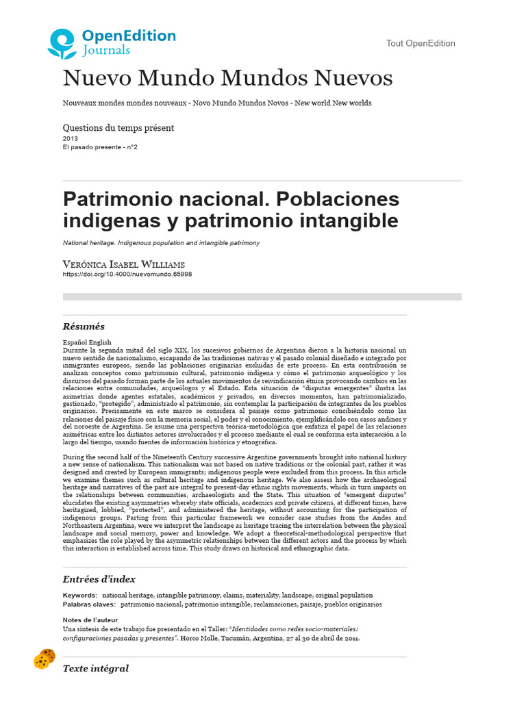 Patrimonio nacional. Poblaciones indigenas y patrimonio intangible ...