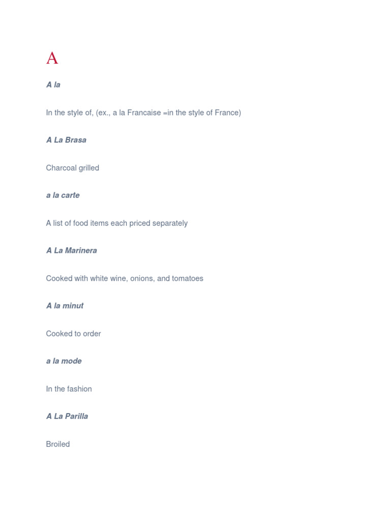 The Complete Glossary of Cooking Terms For The Culinary Arts | PDF ...