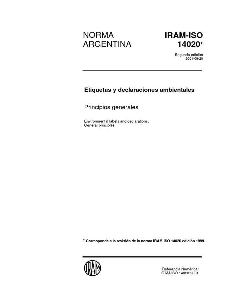 Iram-Iso - 14020-2001 | PDF | Evaluación del ciclo de vida ...
