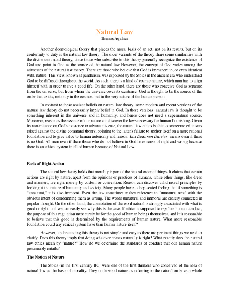 Natural Law: Thomas Aquinas | PDF | Natural Law | Reason