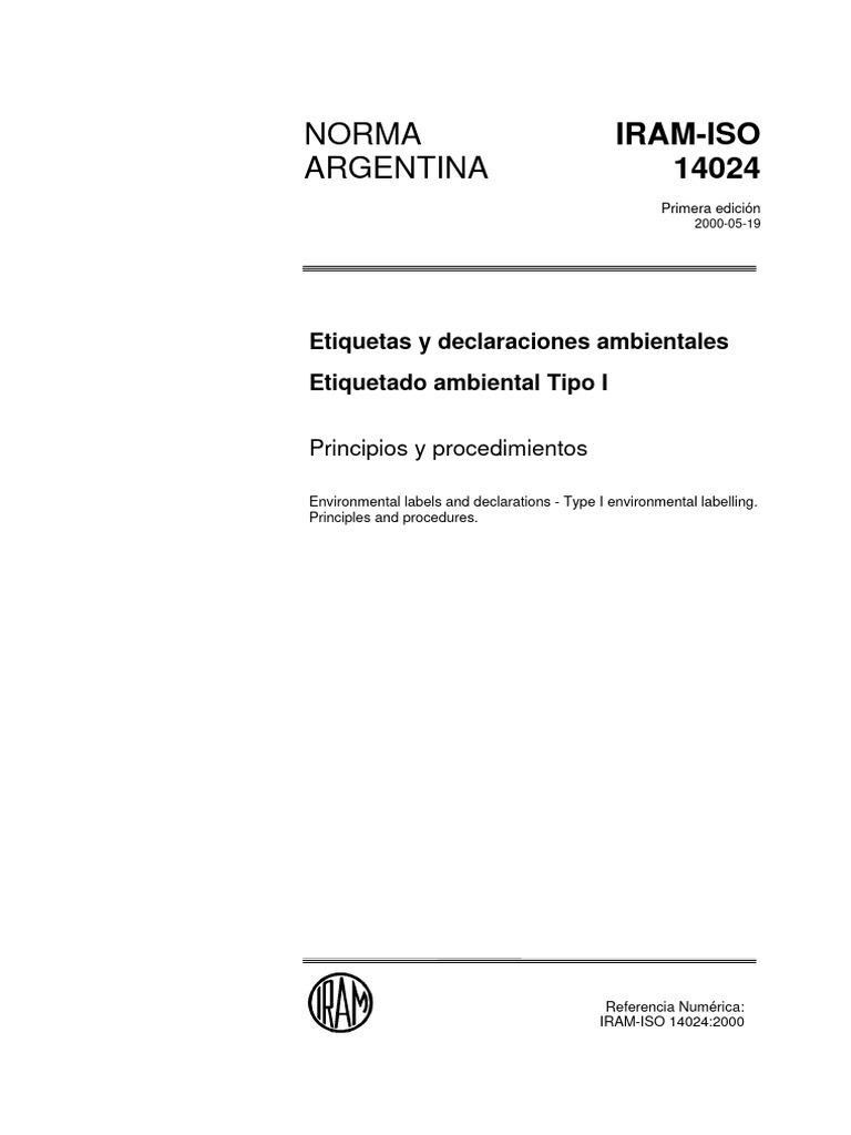 Iram-Iso - 14024-2000 | PDF | Evaluación del ciclo de vida | Entorno natural