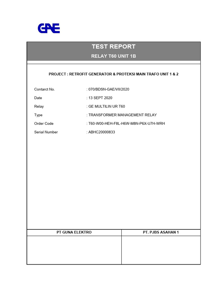 Final Report T60 UNIT 1B | PDF | Transformer | Electrical Equipment