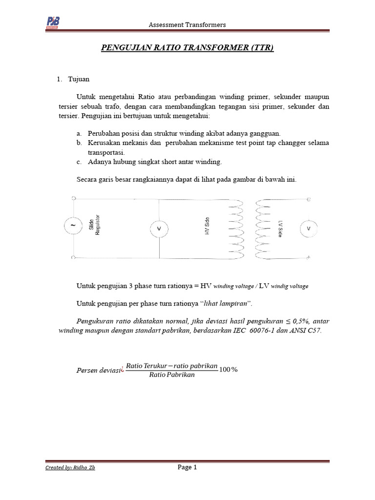 Pengujian Ratio Test Trafo (TTR) | PDF