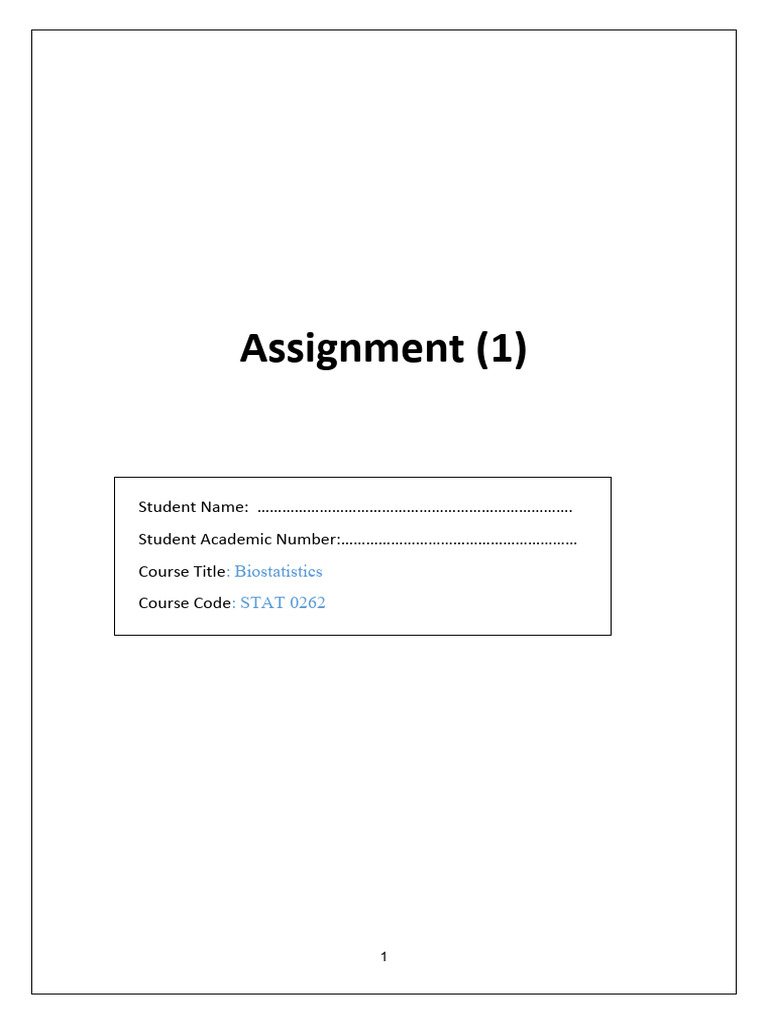 Assignment (1) - STAT 0262 | PDF | Coefficient Of Variation ...