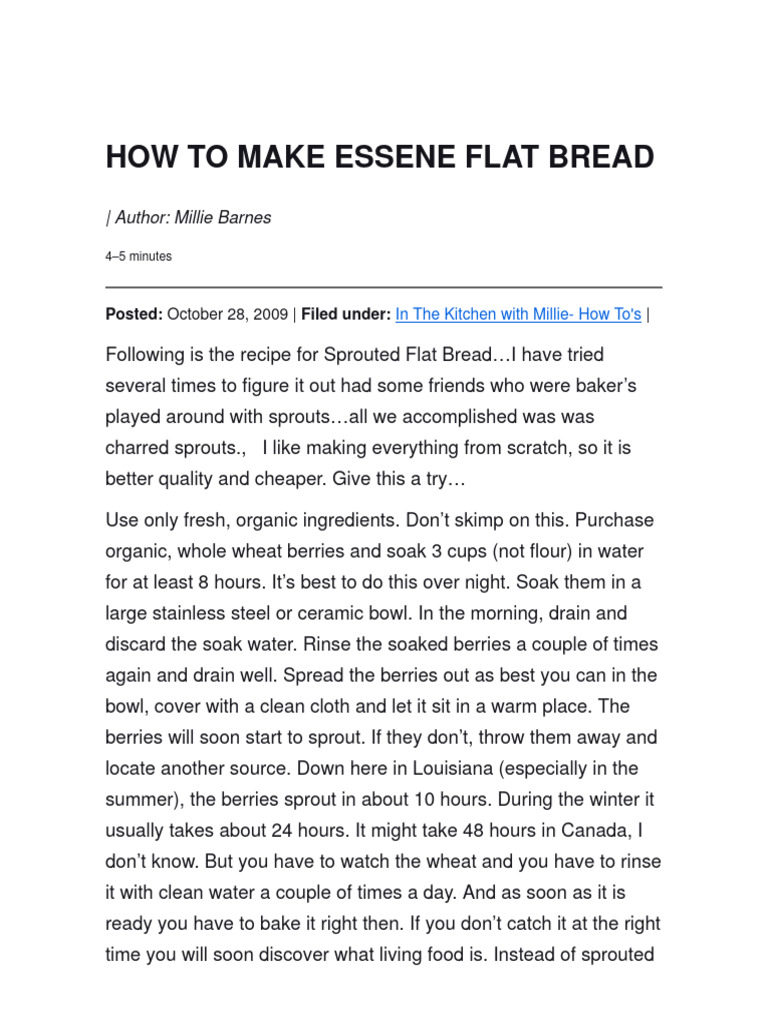 How To Make Essene Flat Bread | PDF | Breads | Carbohydrates