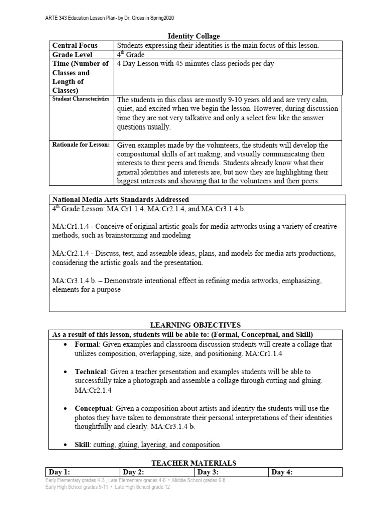 Arte 343 Hannah and Loren Lesson Plan | PDF | Vocabulary | Lesson Plan