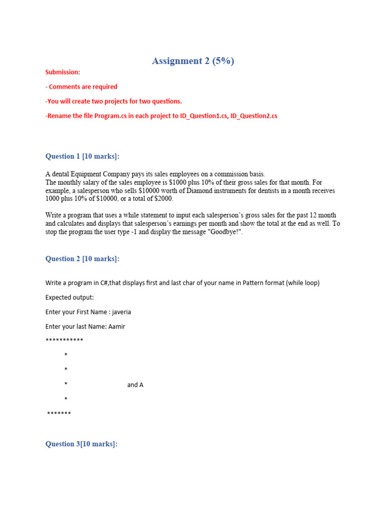 Assignment #2 C# | PDF Assignment #2 C# | PDF