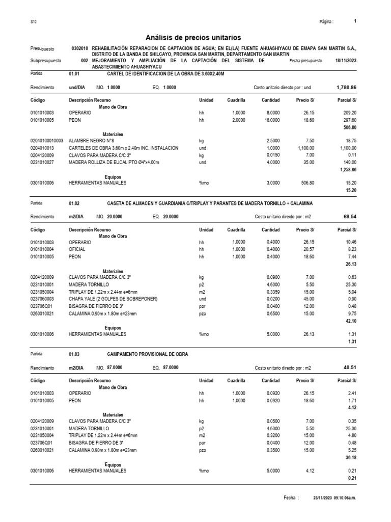 APU-Análisis de Precios Unitarios - 22!11!23 | Descargar gratis PDF | Ingeniería de Edificación ...