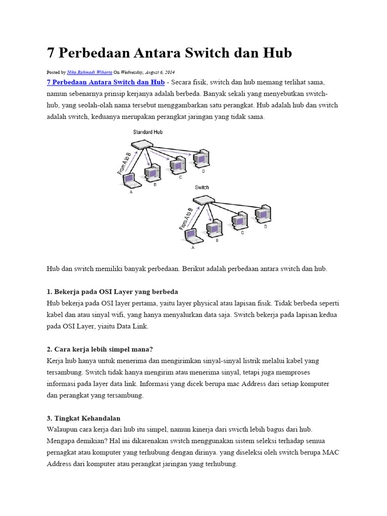 Perbedaan Utama Switch vs Hub | PDF