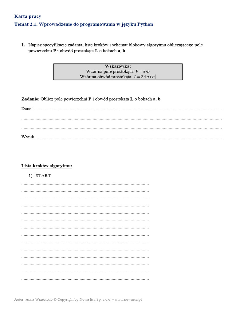 Karta Pracy Wprowadzenie Do Programowania W Jezyku Python | PDF
