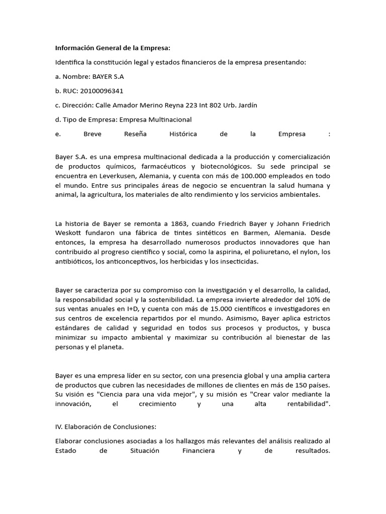 Información General de La Empresa BAYER SA | PDF | Bayer | Business