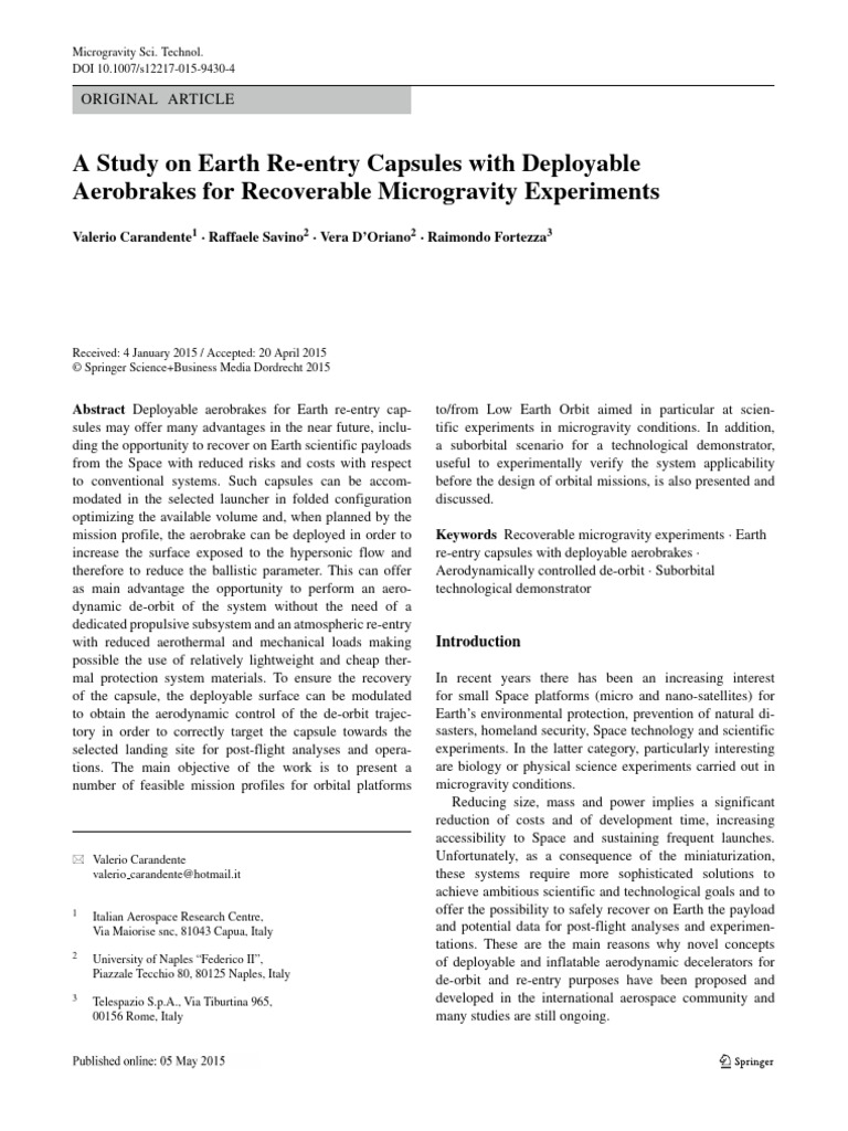 A Study On Earth Re-Entry Capsules With Deployable | PDF