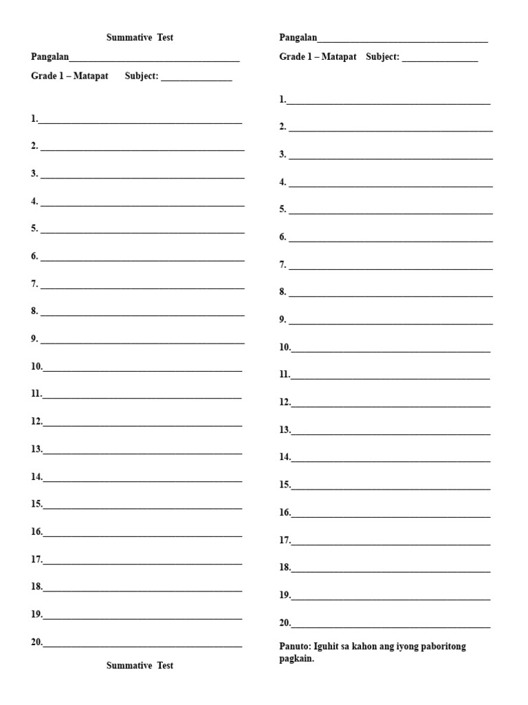 answer sheet grade1 | PDF