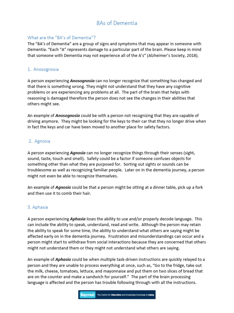 Understanding the 8 A's of Dementia | PDF | Memory | Amnesia