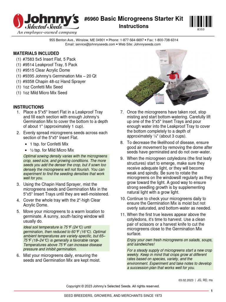 8353 Basic Microgreens Starter Kit 6960 Tech Sheet | PDF | Germination ...
