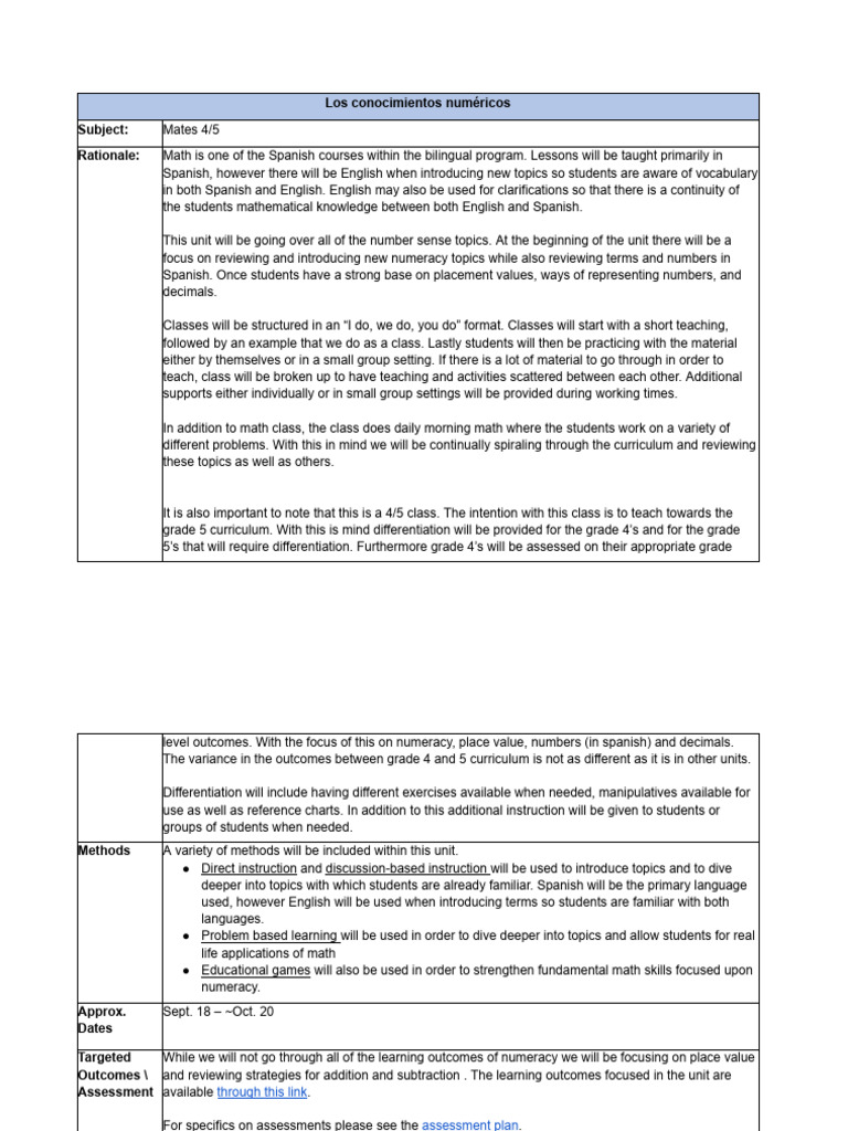 1 - Math Unit Plan - Numeracy | PDF | Numbers | Mathematics