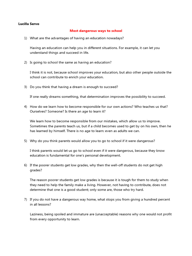 Lucilla Servo - Most Dangerous Ways To School | PDF