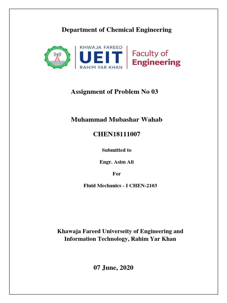 Assignment Fluid Mechanics-I | PDF | Teaching Methods & Materials Assignment Fluid Mechanics-I | PDF | Teaching Methods & Materials
