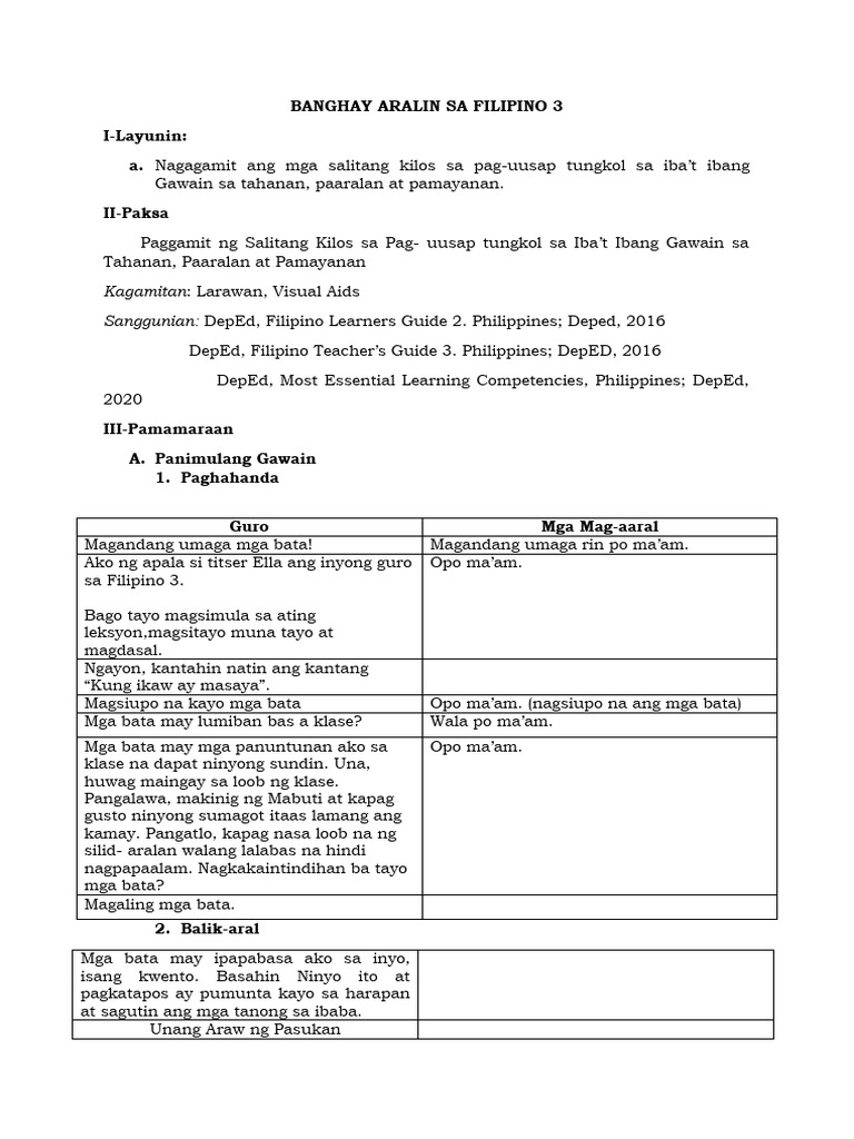 BANGHAY ARALIN SA FILIPINO III - Ella | PDF