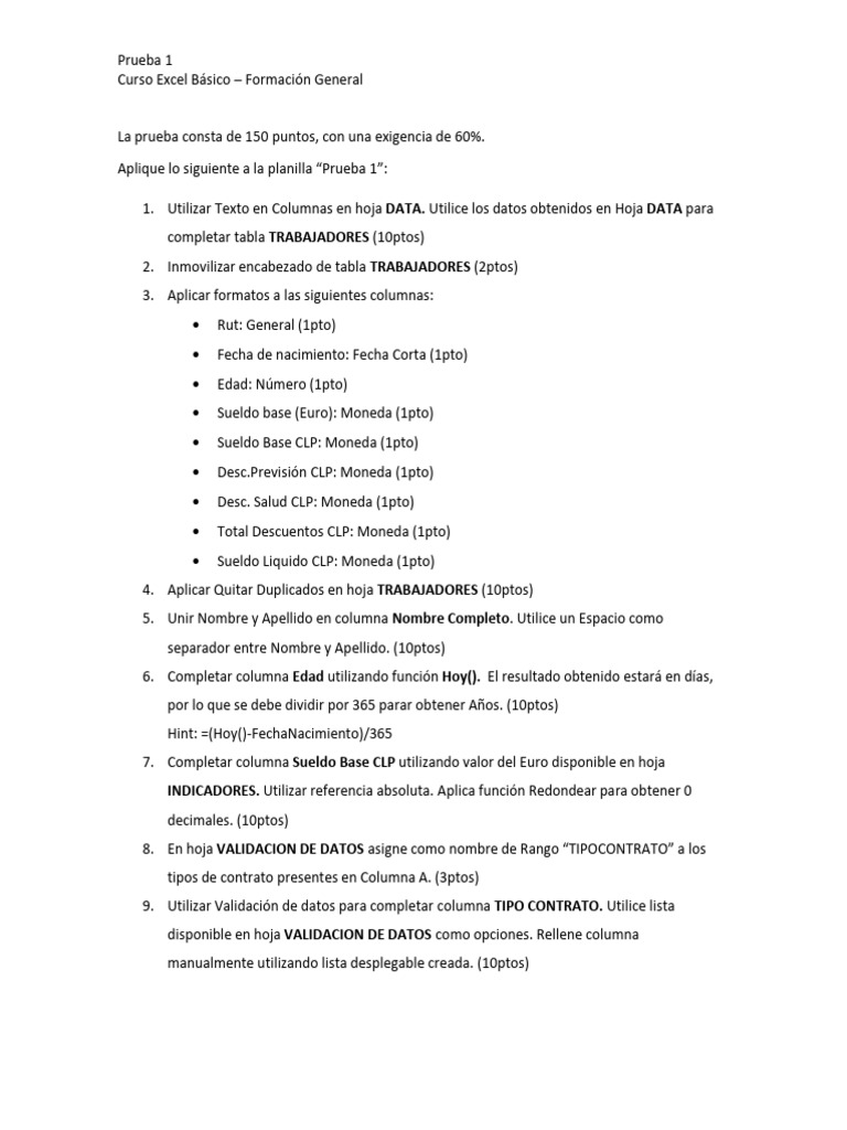 Prueba 1 - Instrucciones Excel Basico | PDF | Microsoft Excel