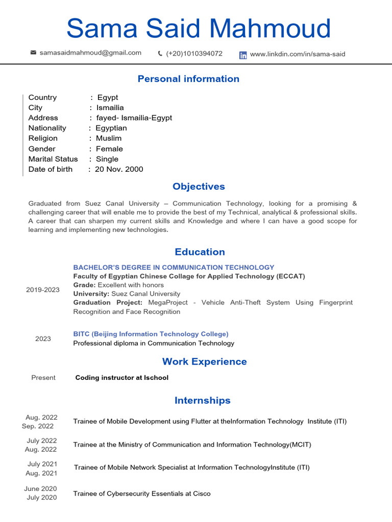 Sama Said Mahmoud - CV | PDF