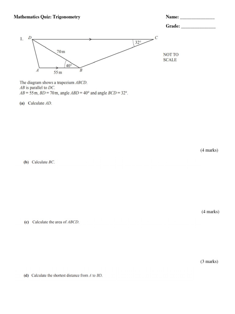 Trigonometry Quiz for Students | PDF | Teaching Methods & Materials