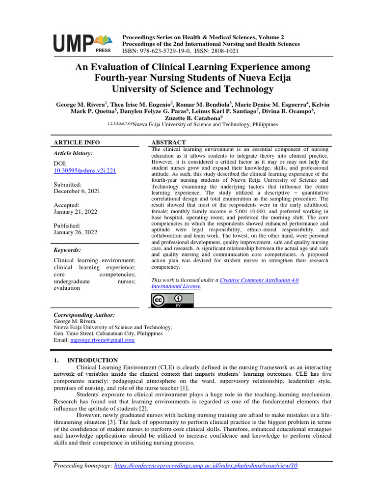 Clinical Learning in NEUST Nursing | PDF | P Value | Nursing