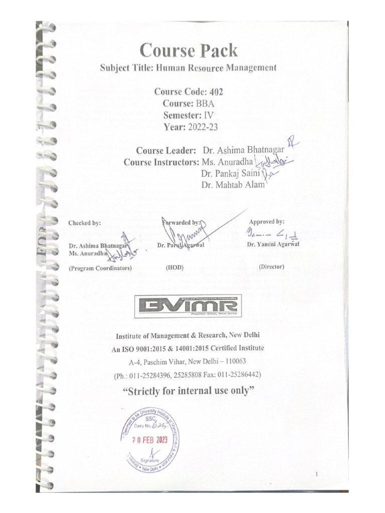 HRM Course Pack 2023 | PDF | Human Resource Management | Human Resources