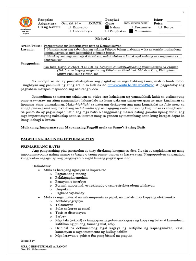 KOMFIL Module 2 | PDF