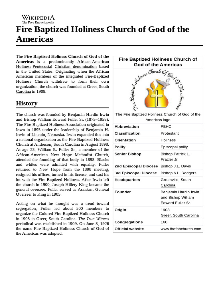 Fire Baptized Holiness Church of God of The Americas | PDF | Protestant ...