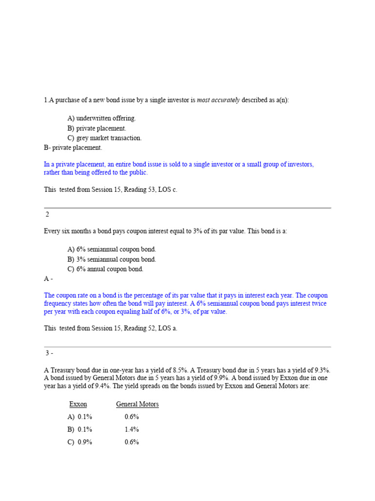 FRM Test 11 Ans | PDF | Bonds (Finance) | Yield (Finance)