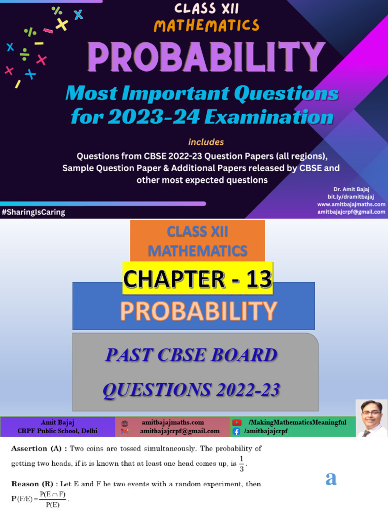 Class XII PROBABILITY Most Important Questions For 2023-24 Examination ...