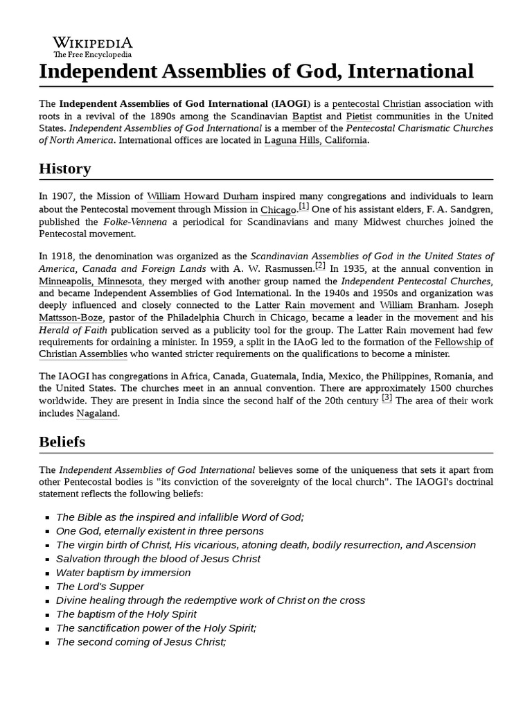 Independent Assemblies of God, International | PDF | Arminianism ...