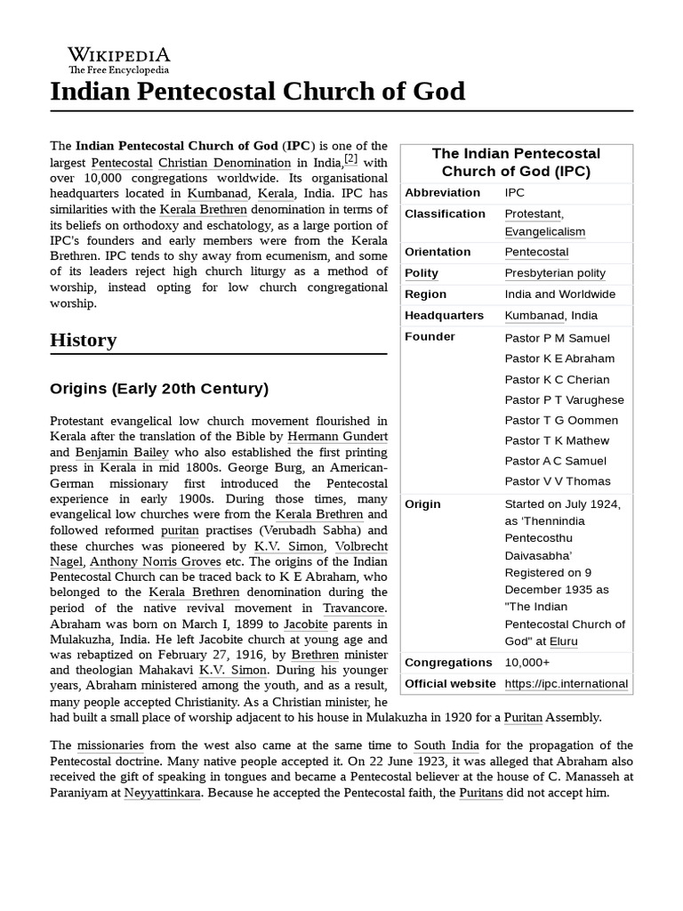 Indian Pentecostal Church of God | PDF | Protestantism | Christian ...